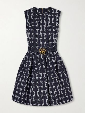 Oscar De La Renta Mini-robe En Jean Jacquard Effil&eacute; &Agrave; Ceinture - Bleu