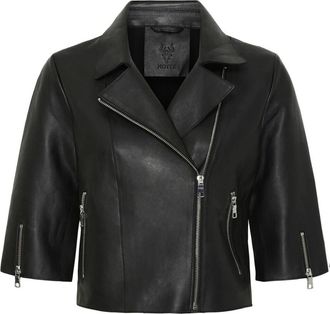 Notyz Notyz, Femme, Vestes, Noir, Taille: 44 FR Veste Courte en Cuir dAgneau