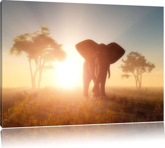 Pixxprint Elefant in der Wüste, Größe: 100x70cm, Leinwandbild, fertig gespannt, Wandbild, Dekoration, Kunstdruck, kein Poster