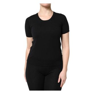Dolce & Gabbana Femme, Pulls, Noir, Taille: 36 FR T-shirt Noir Col Rond en Coton