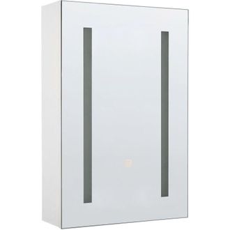 Beliani Bad Spiegelschrank Wei&szlig; Sperrholzplatte 1 t&uuml;rig 40 x 60 cm mit LED-Licht F&auml;chern Wandeinbau Modern Trendy Badezimmer M&ouml;bel