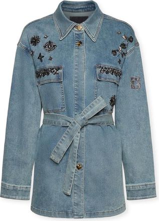 Elena Miro Femme, Vestes, Bleu, Taille: 36 FR Veste en jean avec appliqu&eacute;s