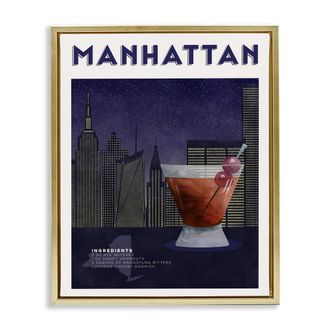 Stupell Industries Brett Blumenthal, Retro-Stil, Motiv: Manhattan Cocktail, Stadtbild, gerahmt, Braun, 78 x 63 cm