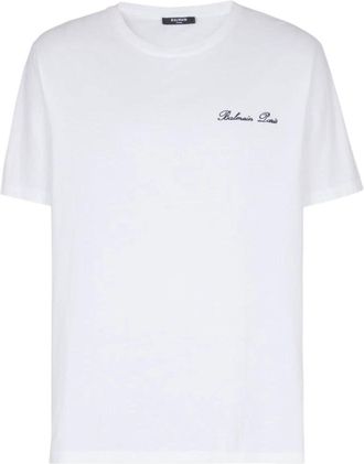 Balmain Homme, Tops, Blanc, Taille: XL T-shirt Signature Brod&eacute;