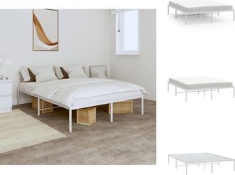 vidaXL Bettgestell Metall Wei&szlig; 160x200 cm - Metallbettfundament - Wei&szlig;es Bettgestell - Doppelbettgestell - Boxspringrahmen - Schlafzimmerm&ouml;bel