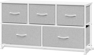 Woltu Commode Chambre, Meuble de Rangement, Armoire à 2 Niveaux, Commode 5 Tiroirs en Tissu, Style Industriel, en Bois dIngénierie, Cadre en Métal, Gris Tou