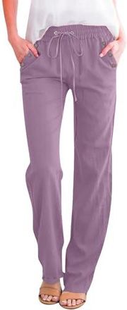 Generic Pantalon en coton et lin pour femme - Jambe large - Pantalon de plage d&eacute;t&eacute; pour femme - Confortable - Pantalon de yoga Palazzo XIYU26057, violet, XXL