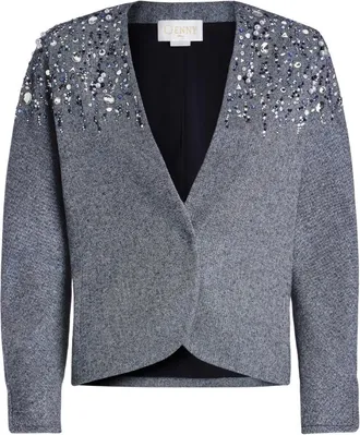 Genny Lurex Fischgr&auml;t-Blazer mit Kristallen und Perlen - - Jackets - Damen - Blau - S