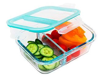 Steuber Glasfrischhaltedosen mit Trennwand, aus Borosilikatglas, bis zu 400 Grad hitzebest&auml;ndig, gefrierschrankgeeignet, mikrowellengeeignet, sp&uuml;lmaschinengee