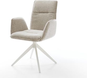 DELIFE Drehstuhl Vinja-Flex Webstoff Soft Beige Kreuzgestell breit Wei&szlig; 360&deg; drehbar Wippfunktion, Esszimmerst&uuml;hle