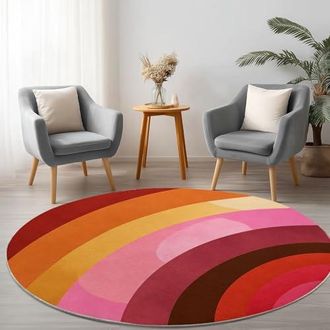 Generic Abstrait Couleur Doux Tapis Rond 100 cm, Lavable Antid&eacute;rapant Poil Ras Carpet, Motif G&eacute;om&eacute;trie Lignes Descente de Lit Chambre Adulte Salon Salle a Man