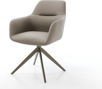 DELIFE Drehstuhl Pejo-Flex Echt-Leder Schlamm Kreuzgestell breit Effektfinish Titan 360&deg; drehbar Wippfunktion Taschenfederkern, Esszimmerst&uuml;hle
