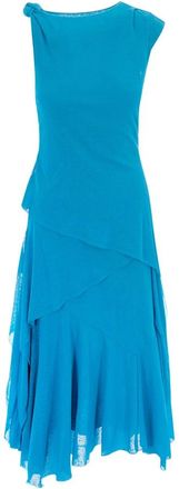 Ganni Femme, Robes, Bleu, Taille: 38 FR Marl Mesh Draped Knot Detailing Long Dress