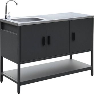 Sweeek Cuisine dext&eacute;rieure en acier noir avec &eacute;vier L120cm