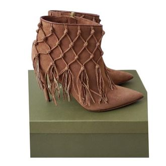 Rupert Sanderson Tassel Detail Tan Suede Ankle Boots Size 39.5