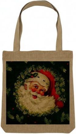 Fabulous Sac Shopping Tote Bag Aspect Lin - Pere Noel Sapin Mignon Peinture Vintage Retro 50s - Sac de Courses Toile Epaisse 360g Beige Naturel Cabas Port&eacute; Epa