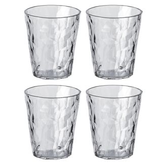 Koziol Superglas Club No. 1, 4 St&uuml;ck, 250 ml, Wasserglas aus kristallklarem Kunststoff, luxuri&ouml;s, unzerbrechlich, wiederverwendbar, Party, Camping, 4er Set (