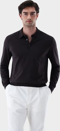 van Laack Langarm Strick-Poloshirt mit Baumwolle und Seide