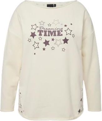 Ulla Popken Femme Grandes Tailles Pull en Molleton Oversize à col Rond et Manches Longues Craie 50+ 821669205-50+