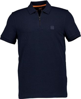 Boss Orange by Hugo Boss BOSS Orange Herren Zip-Polo blau Baumwoll-Piqu&eacute;