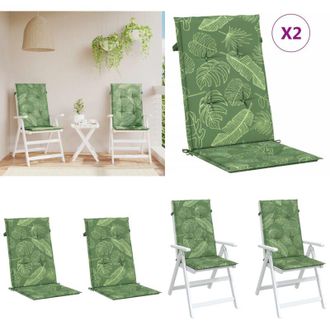 vidaXL Hochlehner-Auflagen 2 Stk. Blattmuster Stoff - Hochlehner Auflagen - Gartenstuhlkissen - Outdoor Kissen - Sitzkissen - Wasserabweisende Kissen - Home