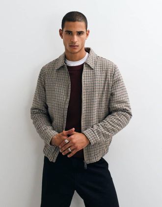 Threadbare veste &agrave; col en fausse laine &agrave; carreaux marron