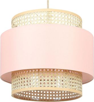 Beliani H&auml;ngelampe Stoffschirm Rattan rosa/nat&uuml;rlich YUMURI