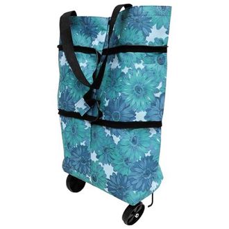 Frcolor Chariot de Courses Pliable Roulettes Paquet Shopping en Tissu Oxford R&eacute;sistant Paquet de Rangement pour Courses &agrave; Roulettes Coloris Bleu Fleuri Multif