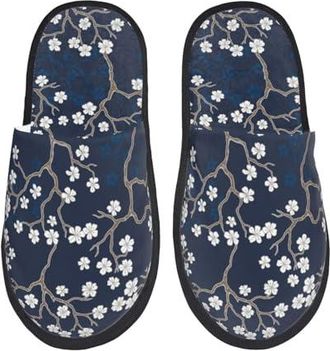 Generic Chaussons Femme Homme Imprimé Cerise Sur Bleu Marine Chaussons DIntérieur Automne Hiver Doublées En Peluche Pantoufles Pour Invités, Pour Hommes, Fête