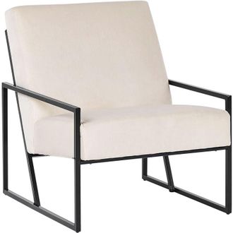 Beliani Sessel Hellbeige Samt mit Schwarzem Metallgestell Niedrige Armlehnen Modern Relaxsessel Loungesessel für Wohnzimmer Ausstattung Sitzmöbel