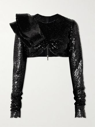 Maticevski Haut Raccourci En R&eacute;sille &Agrave; Sequins Et &Agrave; Volants Illusion - Noir