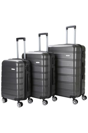 Novel Reisekofferset, Dunkelgrau, Metall, Kunststoff, 3-teilig, Zahlenschloss, h&ouml;henverstellbarer Teleskopgriff, 360&deg;-Rollensystem, Tragehenkel, Netzfach, F