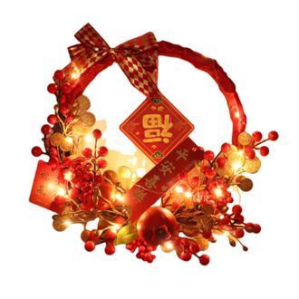 Generic Rote k&uuml;nstliche Neujahrs-Blumenornament - Vorspeise - Gl&uuml;ck, k&uuml;nstlich, platzsparend, integrierter LED-Lichtstreifen zum Aufh&auml;ngen von Zahnstangen