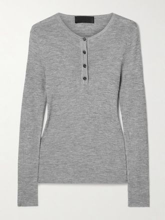 Nili Lotan Haut À Col Tunisien En Laine Mérinos Et Soie Mélangées Côtelées Klarise - Gris