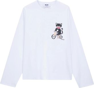 Msgm Msgm, Homme, Tops, Blanc, Taille: S T-Shirt &agrave; Manches Longues