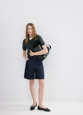 Mango Gerade Denim-Bermudasshorts mit hohem Bund blau - Damen - 32 - MANGO