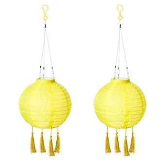 Amare Solar Lampion 2er Set rund mit Quasten gelb &Oslash; ca. 20 cm mit 1 warmwei&szlig;en LED
