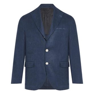 Eleventy Homme, Vestes, Bleu, Taille: 2XL Costume en lin, laine et soie