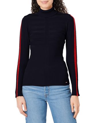 Morgan Langarmpullover mit Kontraststreifen Marine/Rot XS