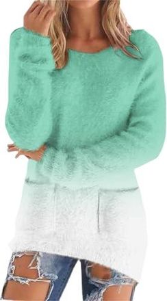 Generic Pull pour femme - Couleur unie - Col rond - Manches longues - Automne - Hiver - D&eacute;contract&eacute; - Confortable - Tendance - Confortable - Chaud - Uni - Pou