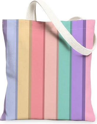 Generic Sacs fourre-tout en toile &agrave; rayures pastel, sacs d&eacute;picerie l&eacute;gers et r&eacute;utilisables, &eacute;l&eacute;gants et tendance, &agrave; la mode et respectueux de lenvironnement, 