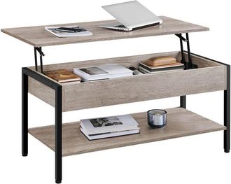Yaheetech Yaheetech - Table basse relevable en MDF gris - Compartiment cach&eacute; et &eacute;tag&egrave;re inf&eacute;rieure - Dimensions 104,5x49,5x47 cm - M&eacute;canisme de levage stable