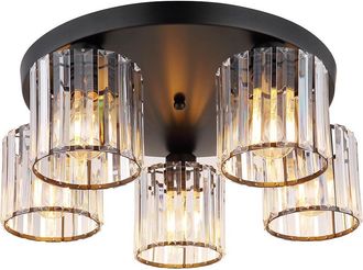 Globo Lighting Deckenlampe Deckenleuchte Wohnzimmerlampe schwarz Kristalle 5 flammig D 46,5 cm