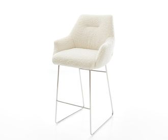 DELIFE Barstuhl Alja-Flex Teddystoff Beige Kufengestell Edelstahl Silberfarben Taschenfederkern, Barst&uuml;hle