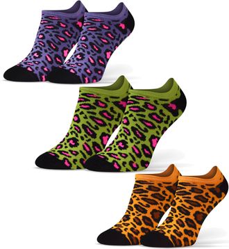 Sesto Senso Lustige Sneaker Socken Baumwolle Bunte Füßlinge Damen Herren 3 Paar Funny Socks gefleckte Katze 35-38 3 Gepard