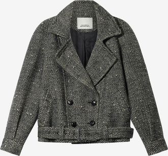 Isabel Marant Manteau Elvane En Laine - Femme - &Eacute;cru Et Noir - Taille34 - Isabel Marant