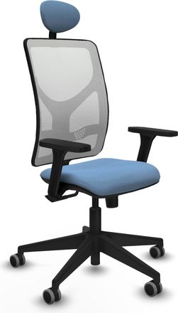 Piqueras y Crespo Call Center Stuhl mit 3D-Armen, h&ouml;henverstellbare Lendenwirbelst&uuml;tze und festes Kopfteil, ausgestattet mit 3 Positionen, Wei&szlig;/Himmelblau