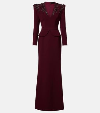 Jenny Packham Robe longue en crêpe à perles fantaisie