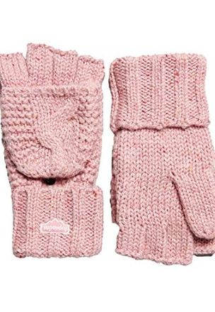 Superdry Gants en tricot torsad&eacute; pour femme, Tweed rose, taille unique