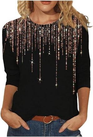 Generic Haut à paillettes brillantes pour femme - Sexy - Graphique habillé - Fantaisie - Pour boîte de nuit - Chemisier de cocktail décontracté - Col en V - A